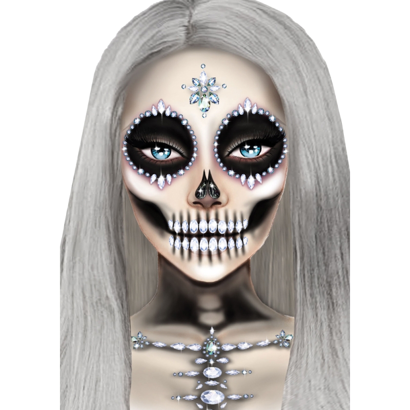 Skeleton Jeweled Face & Chest Sticker